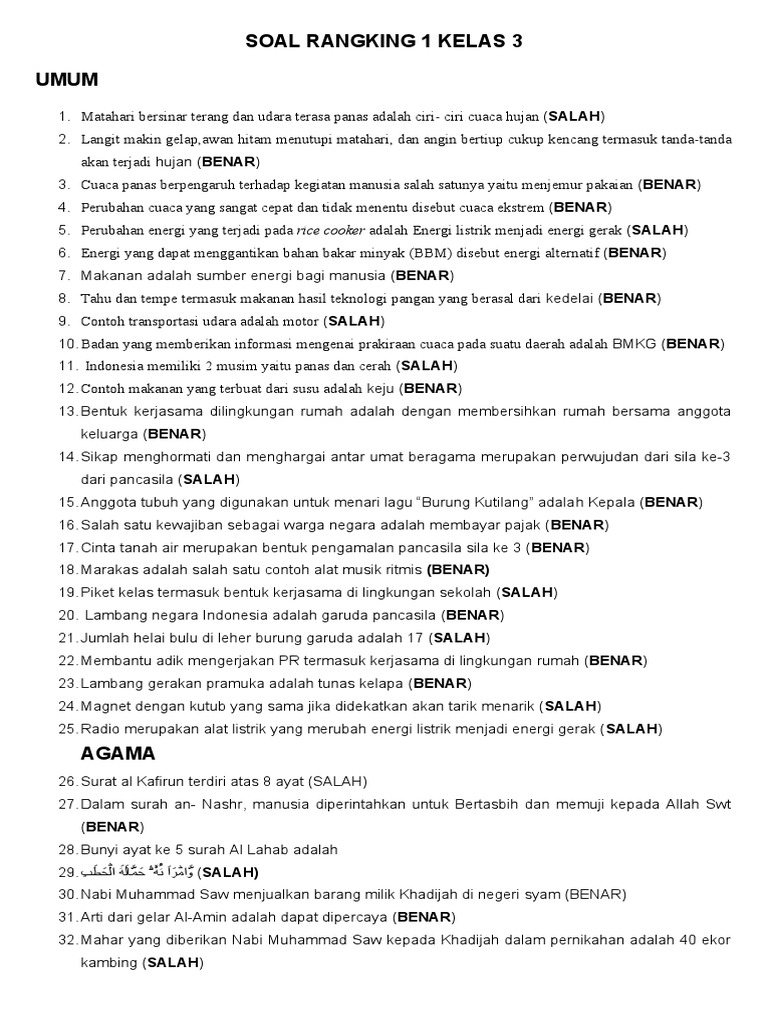 Soal Rangking 1 Kelas 3 | PDF