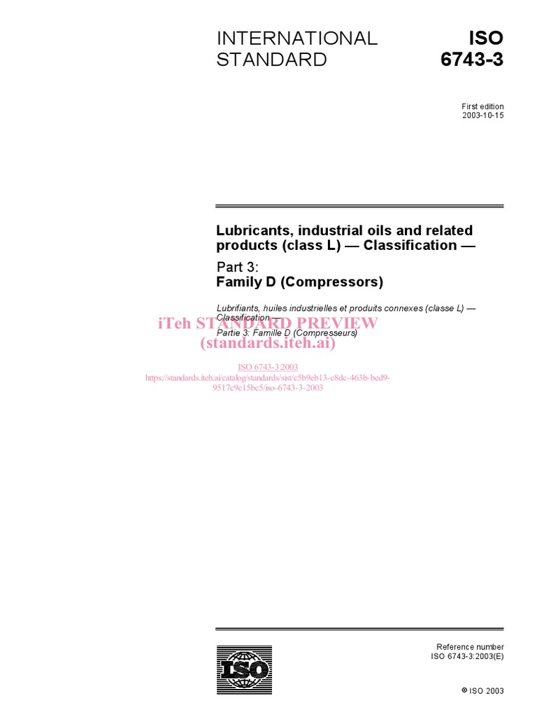 ISO 6743-3 - 2003 - Part. 3 - Family D - Compressors | PDF ...