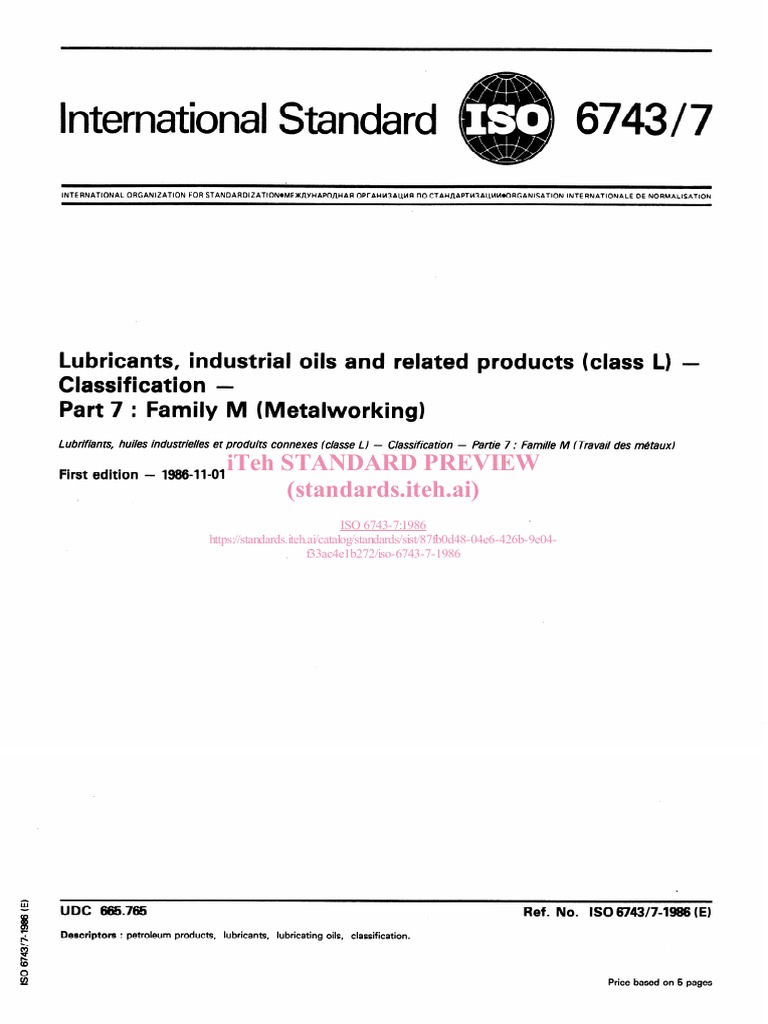 ISO 6743-7 - 1986 - Part. 7 - Family M - Metalworking | PDF ...