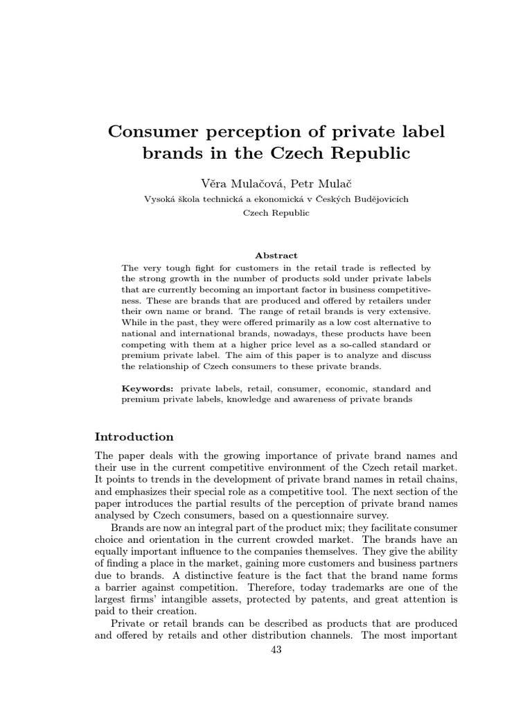Consumer Perception of Private Label Brands in The Czech Republic | PDF ...