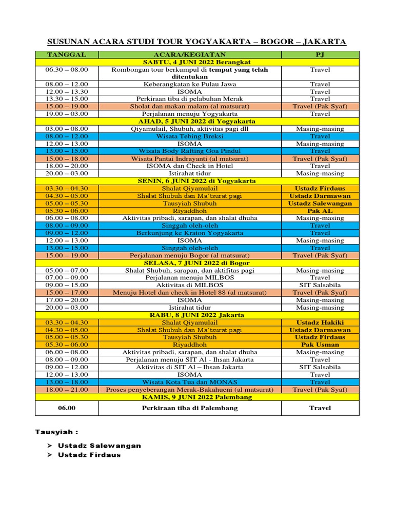 Susunan Acara Studi Tour Fix | PDF