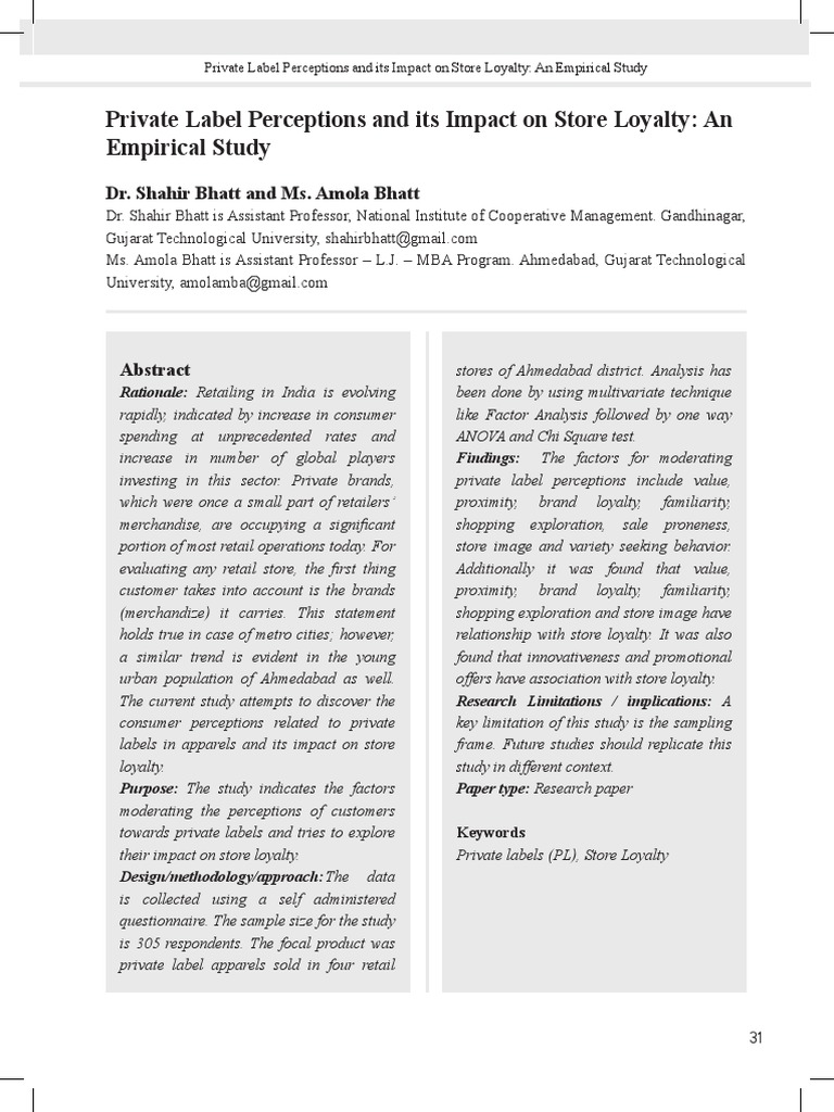 Private Label Perceptions and Its Impact On Store Loyalty-An Empirical ...