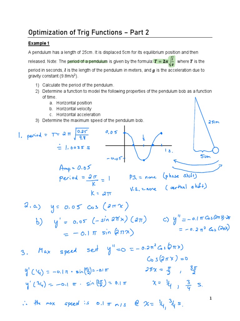 4 - 5 Optimization of Trig Functions - Part 2 | PDF | Pendulum | Triangle