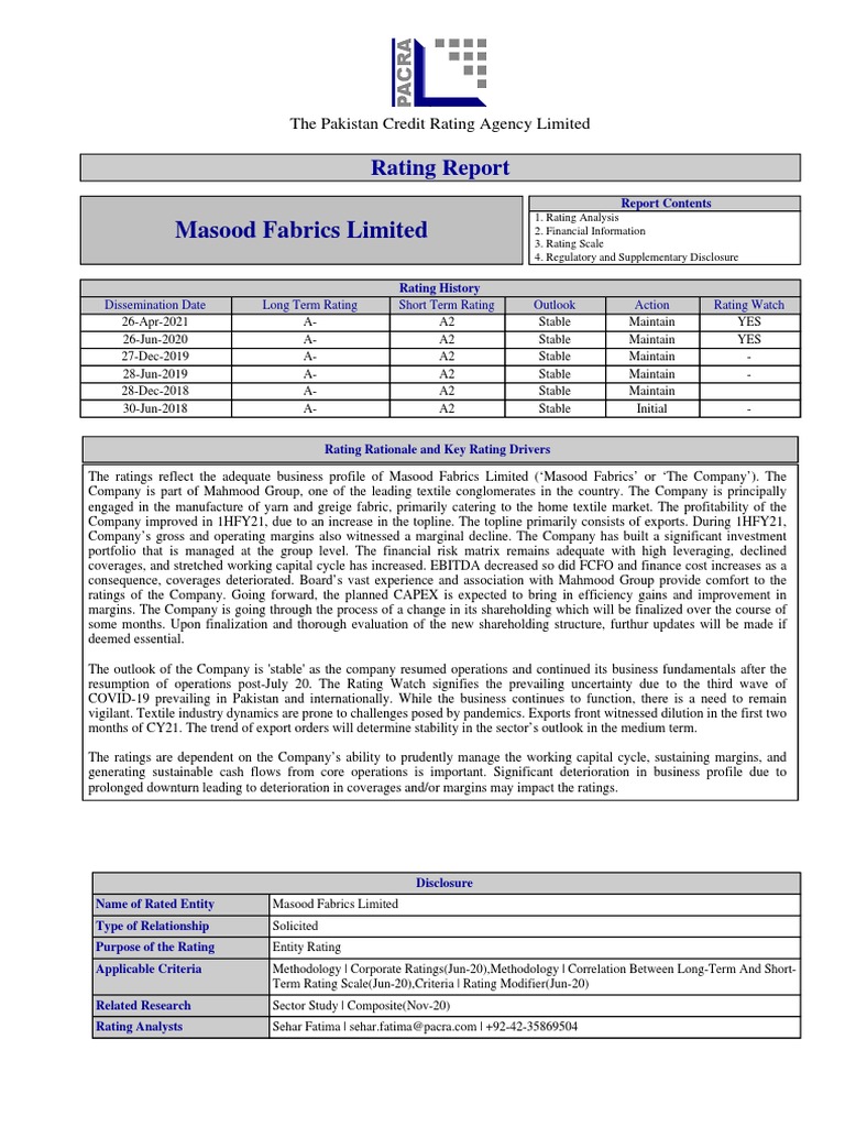 Research Report of Masood Roomi Fabric | PDF | Working Capital | Credit ...