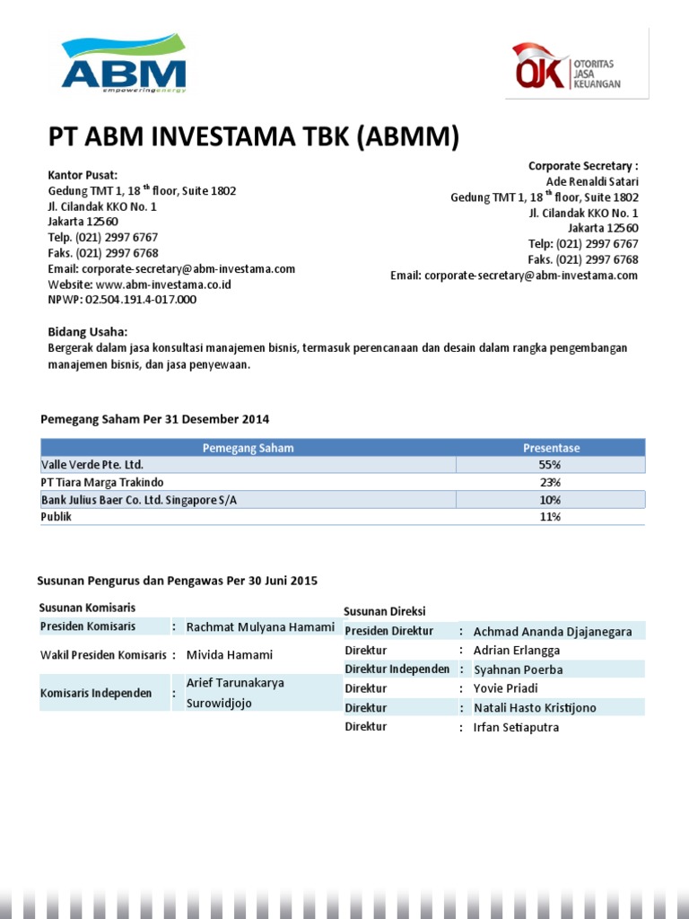 PT Abm Investama TBK, PT (Abmm) | PDF