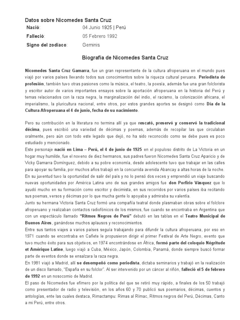 Nicomedes Santa Cruz | PDF | America latina