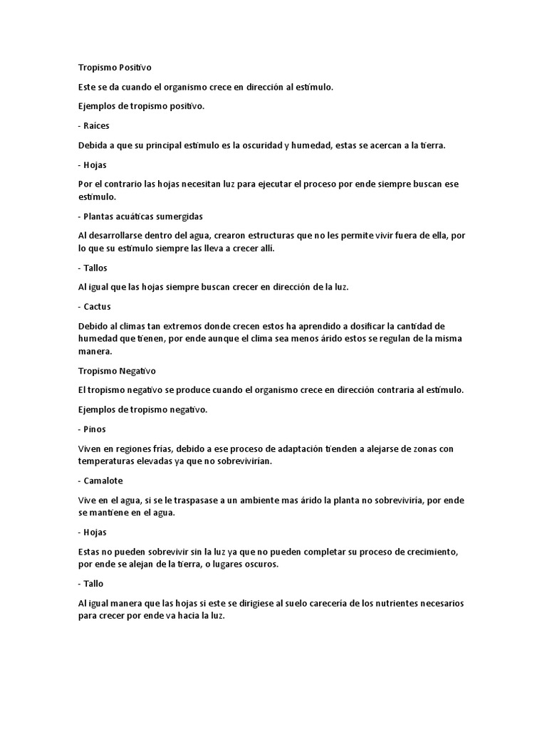 Tropismo, Taxismo y Que Funcion Tiene La Glucosa | PDF | Hoja | Agua
