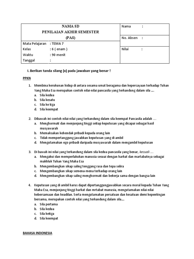 Soal PAS TEMA 7 Kelas 6 | PDF