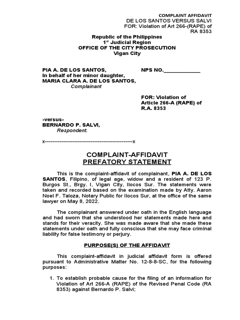 Complaint Affidavit (Rape) | PDF | Affidavit | Perjury