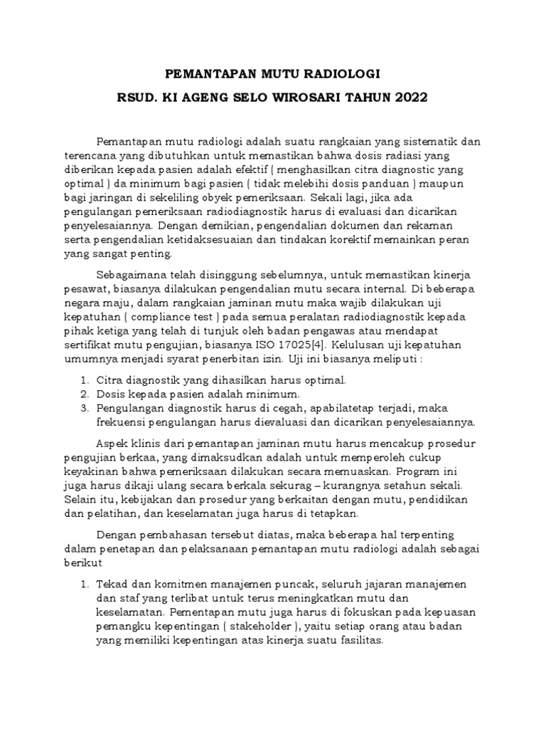 Pemantapan Mutu Radiologi | PDF