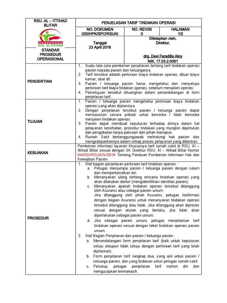 20 Fix - Spo Penjelasan Tarif | PDF