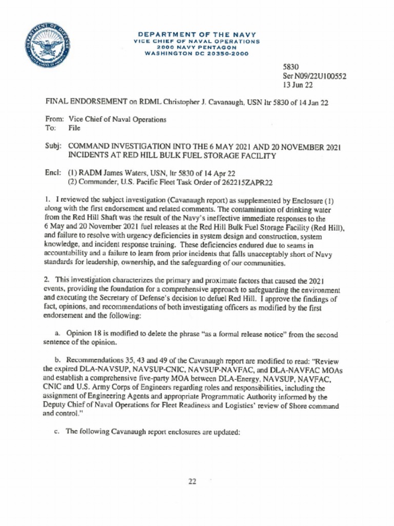 Navy's Command Investigation On Red Hill | PDF | Pipeline Transport ...