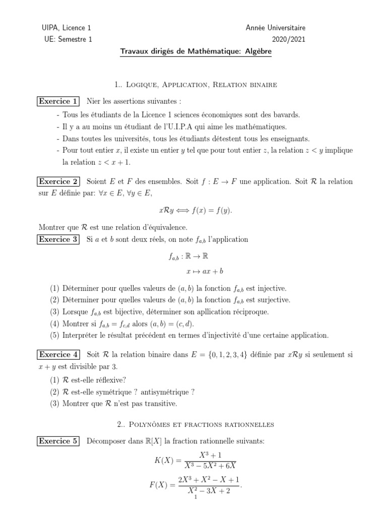 TD Math Uipa | Descargar gratis PDF | Matrice (Mathématiques) | Théorie des opérateurs