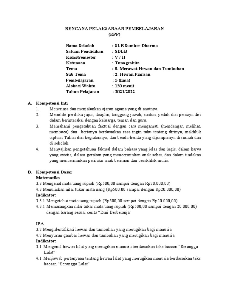 RPP Kelas V Tema 8 Sub. 2 | PDF