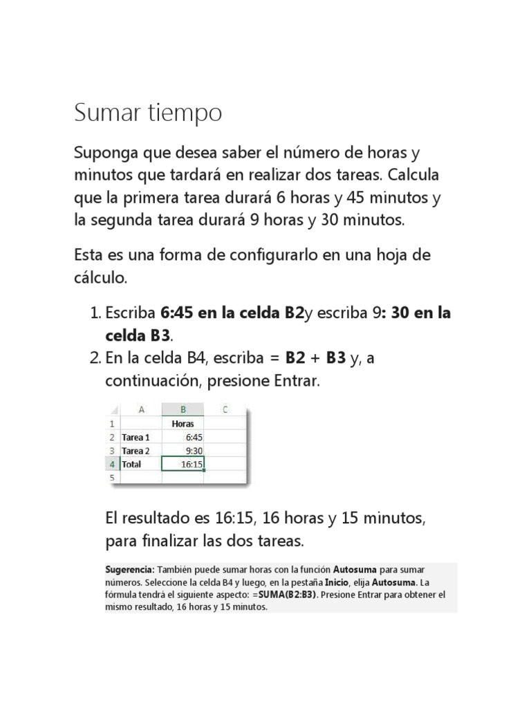 Cómo sumar y restar horas y minutos en Excel | PDF