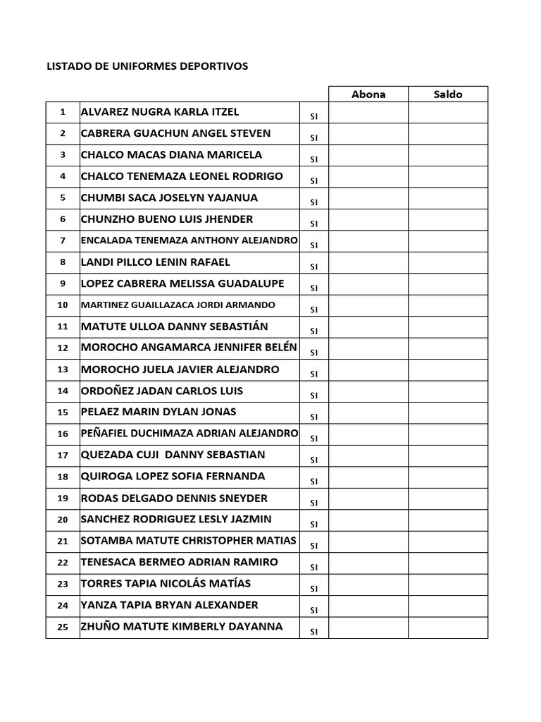 Lista Uniformes | PDF