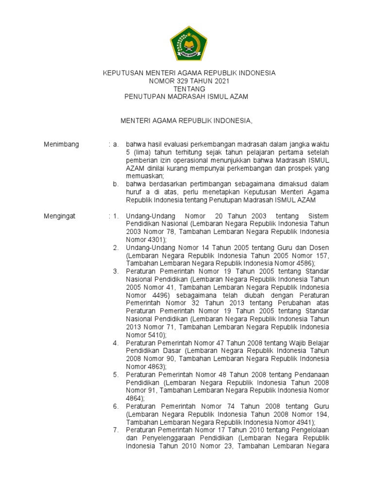 PM-17 SK Penutupan Madrasah | PDF