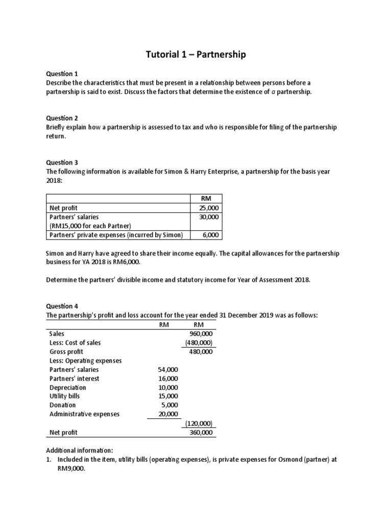 Tutorial 1-Partnership-Question | PDF | Partnership | Expense