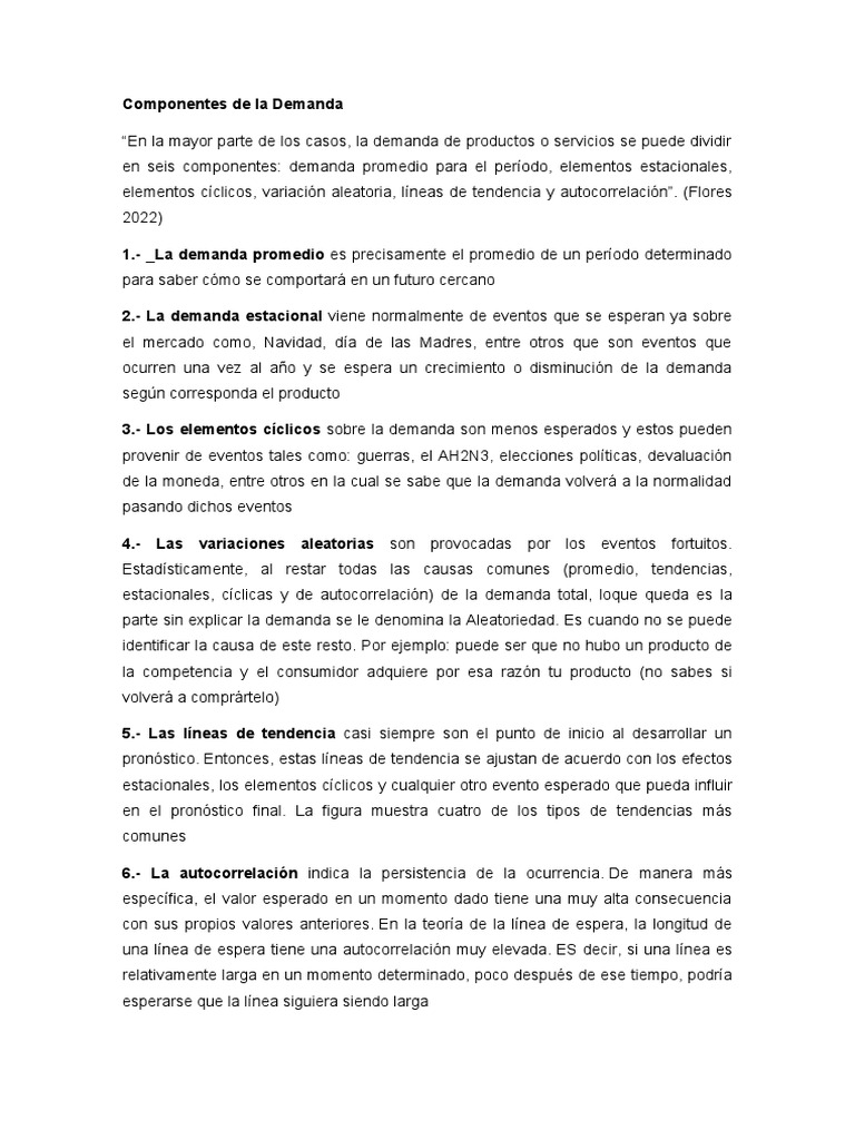Componentes Demanda: Promedio, Estacional, Cíclico, Aleatorio ...