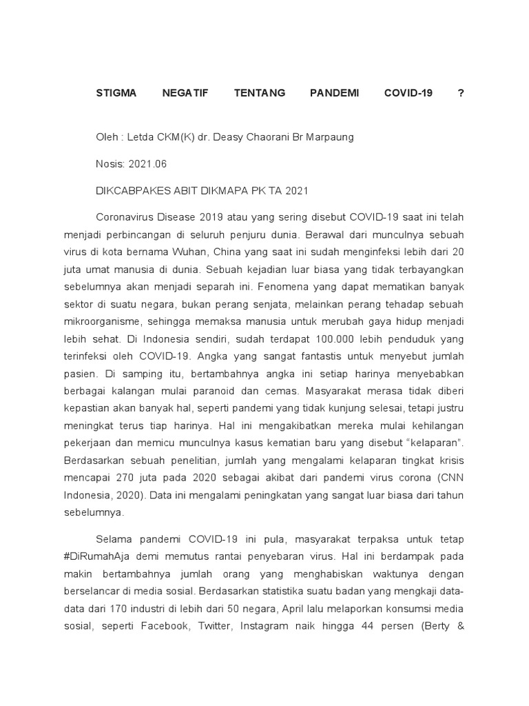 Letda CKM (K) Dr. Deasy C Marpaung - STIGMA NEGATIF TENTANG PANDEMI ...