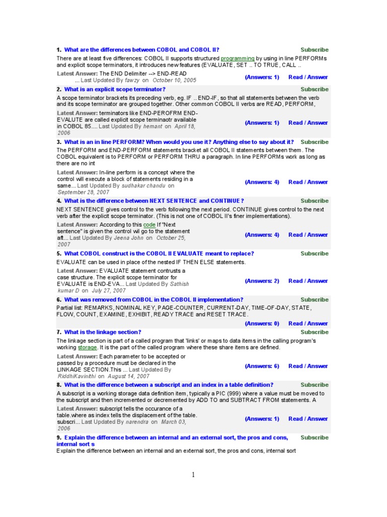 COBOL Interview Question | PDF | Parameter (Computer Programming) | Database Index