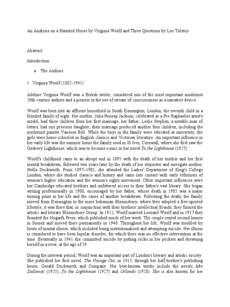 An Analysis On A Haunted House by Virginia Woolf and Three Questions by ...