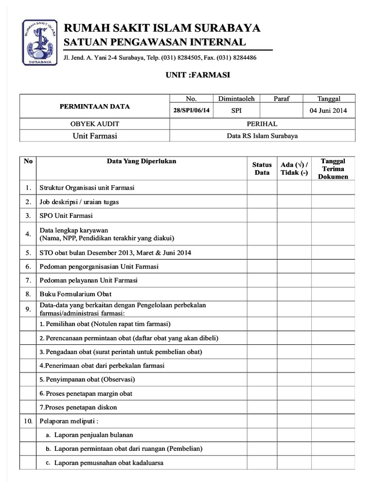 PDF Checklist Spi Rs Di Tiap Unit Compress | PDF