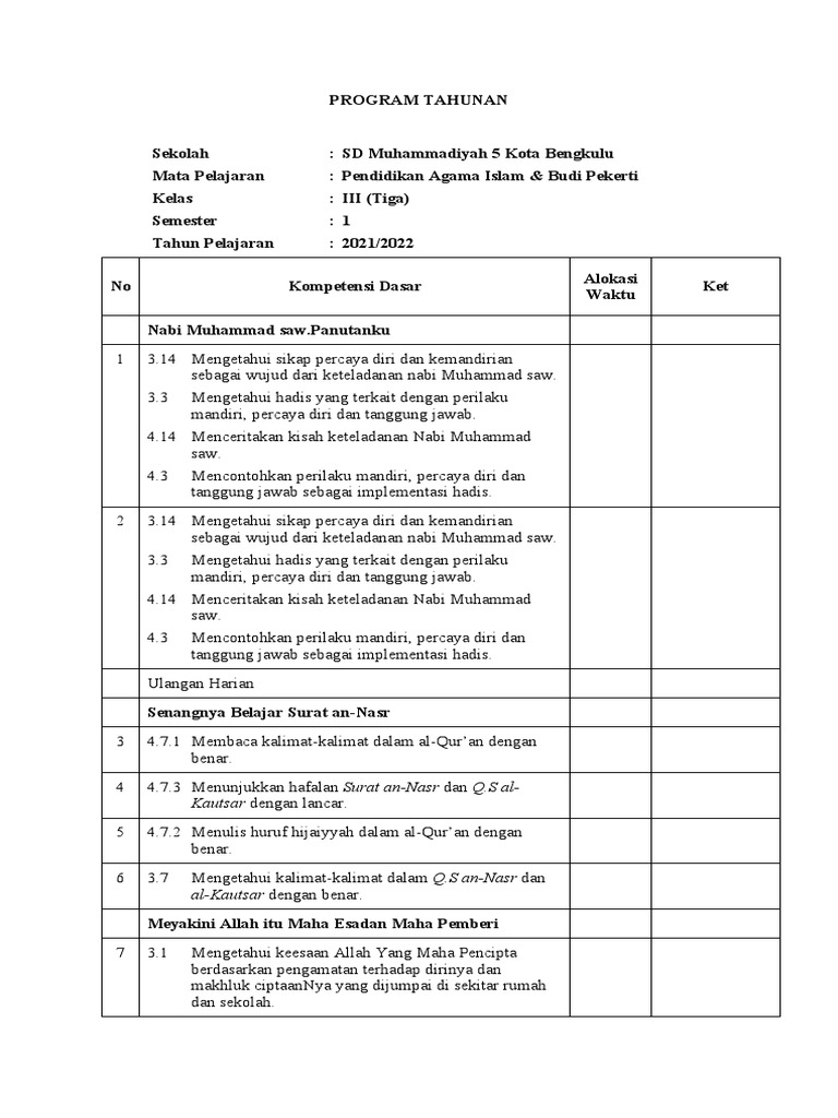 Prota PAI Kls 3 | PDF