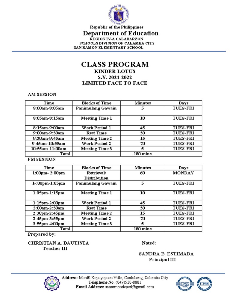 Kinder Class Program 2021-2022 | PDF | Government | Public Administration