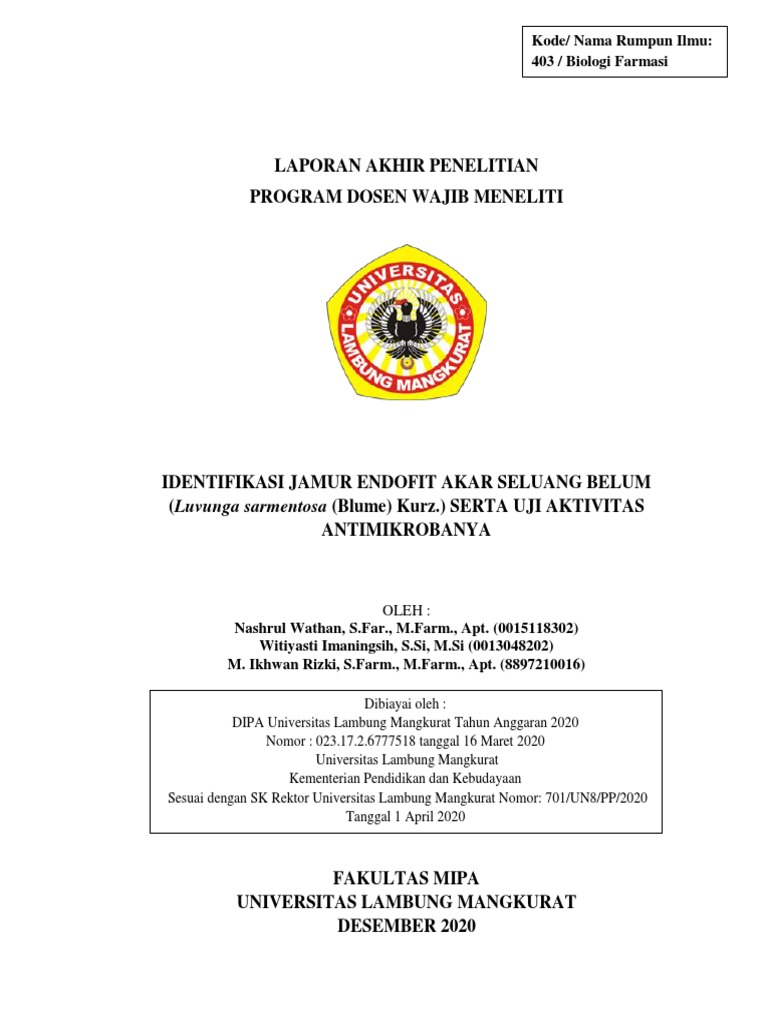 Identifikasi Jamur Endofit Akar Seluang Belum | PDF