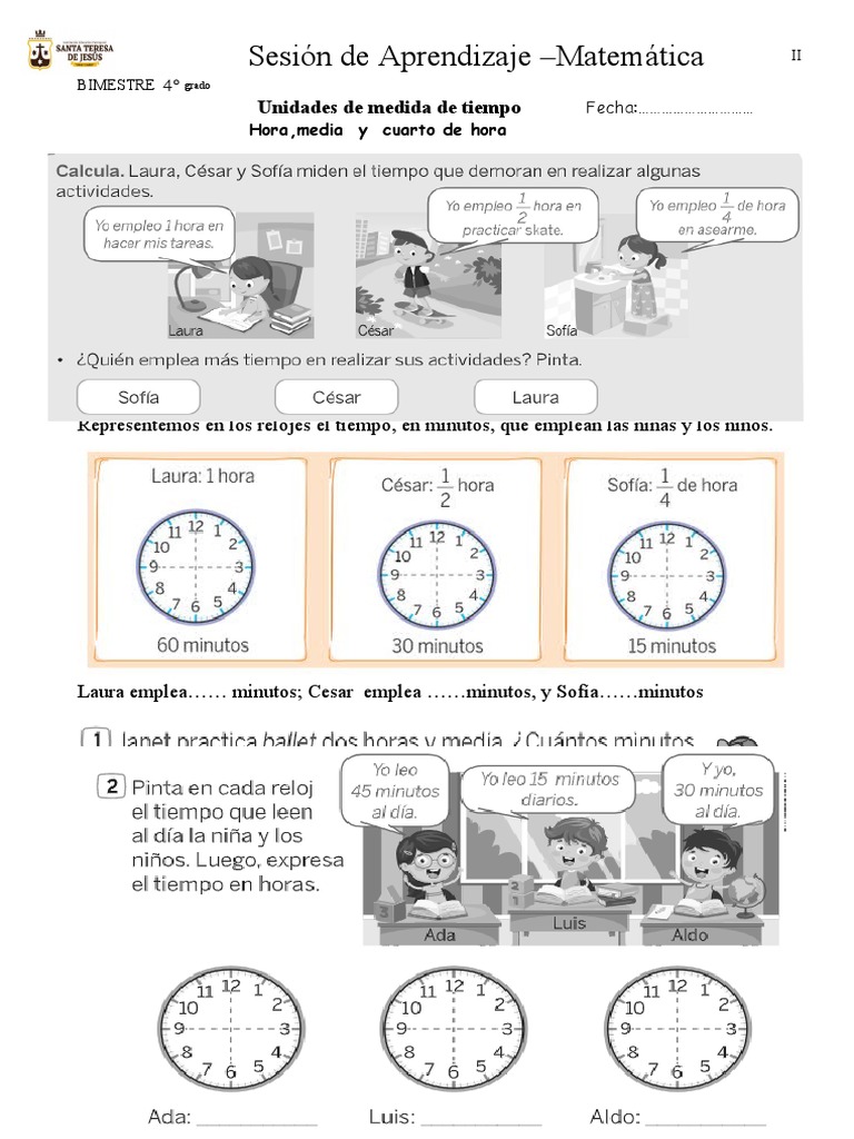 Actividades de Medidas de Tiempo para Niños | PDF