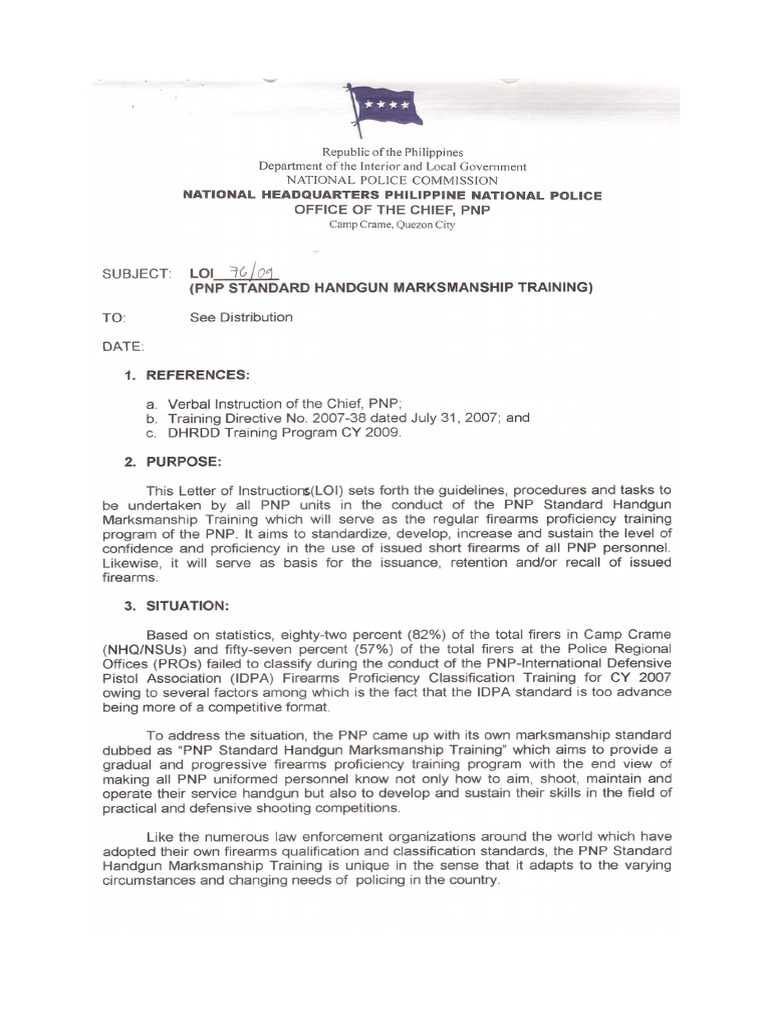 Loi 76-09 PNP Standard Handgun Marksmanship Training | PDF
