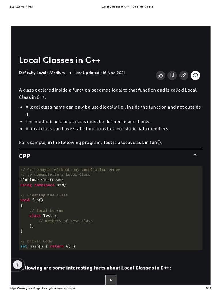 Local Classes in C++ | PDF | C++ | Class (Computer Programming)