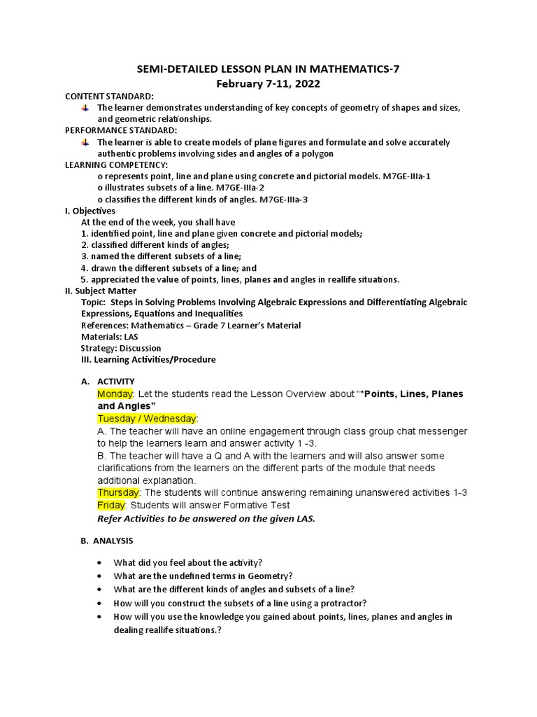 Geometry Concepts for Math 7 Week 7 | PDF | Line (Geometry) | Angle