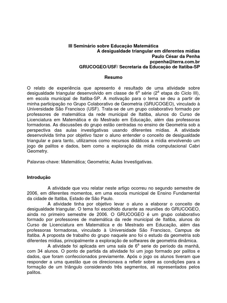 Desigualdade Triangular 15ss08 - 03 | PDF | Triângulo | Ensino de Matemática