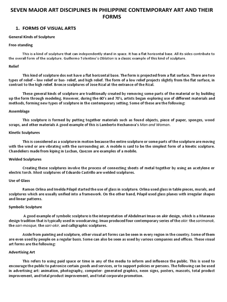 Seven Major Art Disciplines in Philippine Contemporary Art and Their Forms | PDF | Dances | Pottery