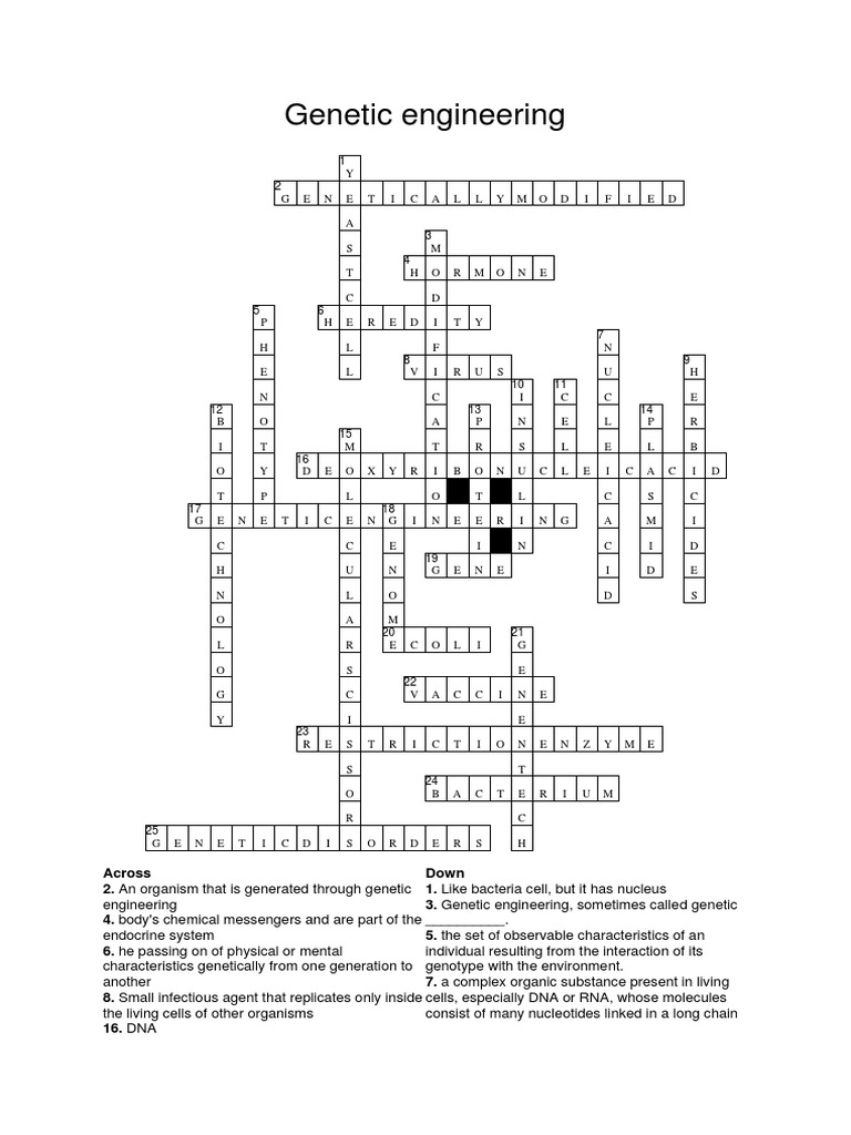 Genetic Engineering Crossword Answers | PDF | Cell (Biology) | Genetics