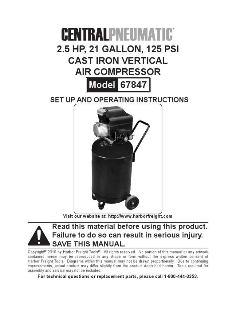 Central Pneumatic 21 Gallon Air Compressor
