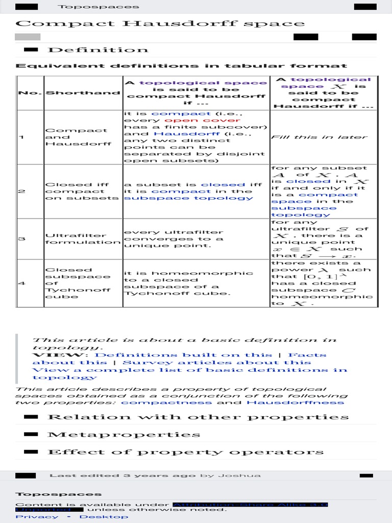 Compact Hausdorff Space - Topospaces | PDF | Compact Space | Topology