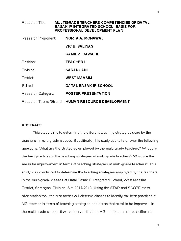 Multigrade Teachers Competencies of Datal Basak Ip | PDF ...