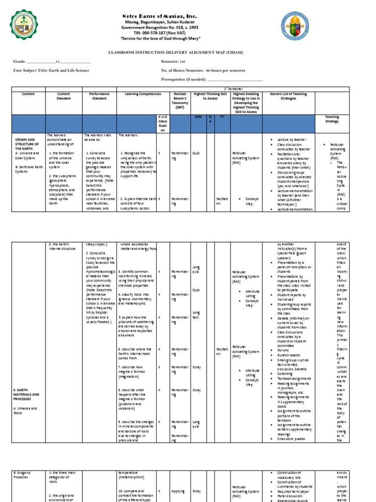 Earth and Life Science Cidam | PDF | Rock (Geology) | Geology