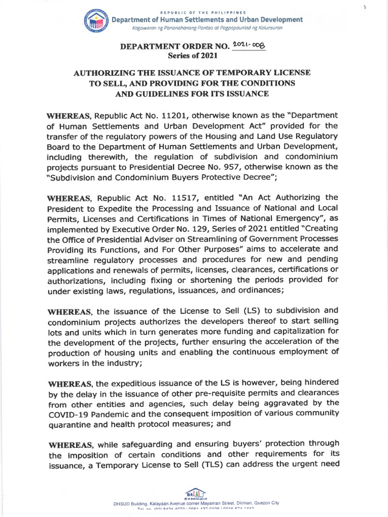Department-Order - No.2021-008 - Issuance of Temporary License To Sell ...