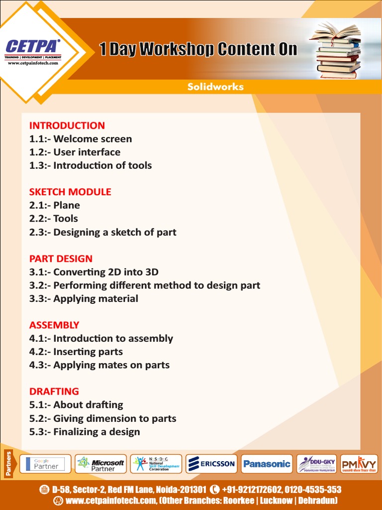 1-Day Workshop Content On Solidworks | PDF