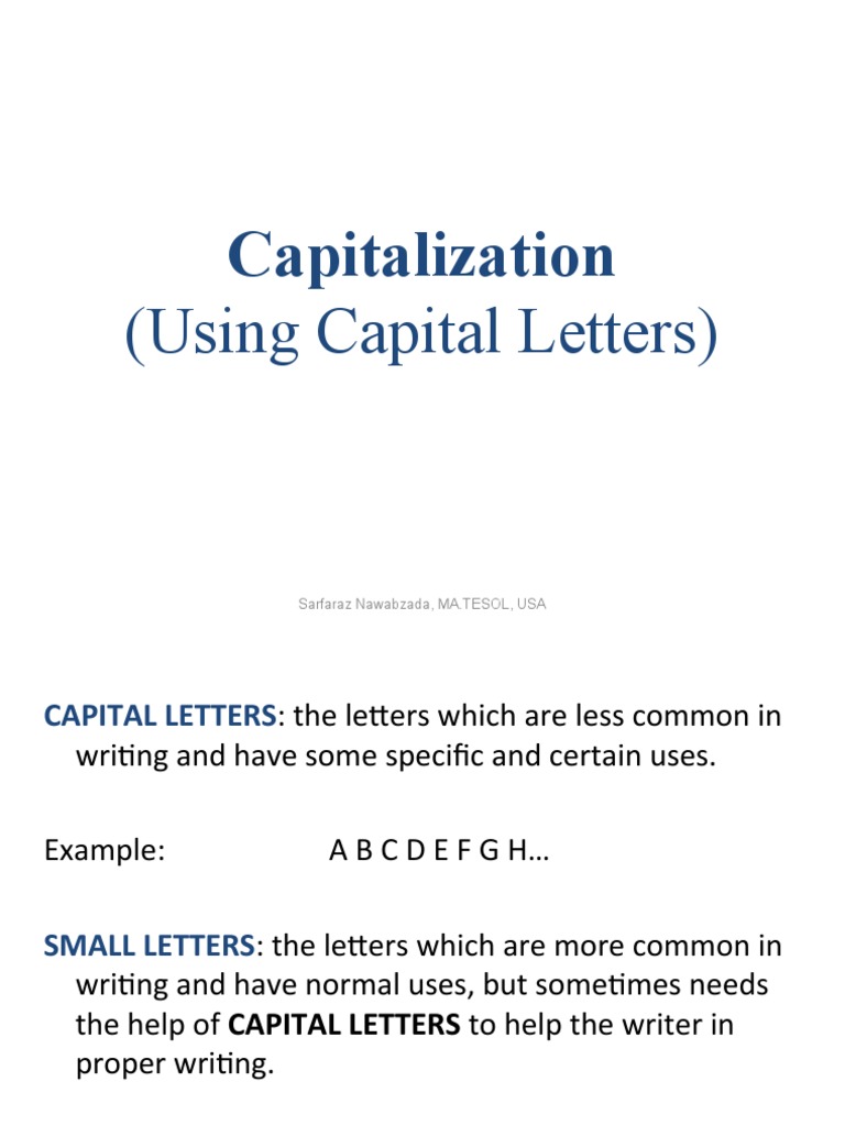 Capitalization: (Using Capital Letters) | PDF | Afghanistan | Linguistics