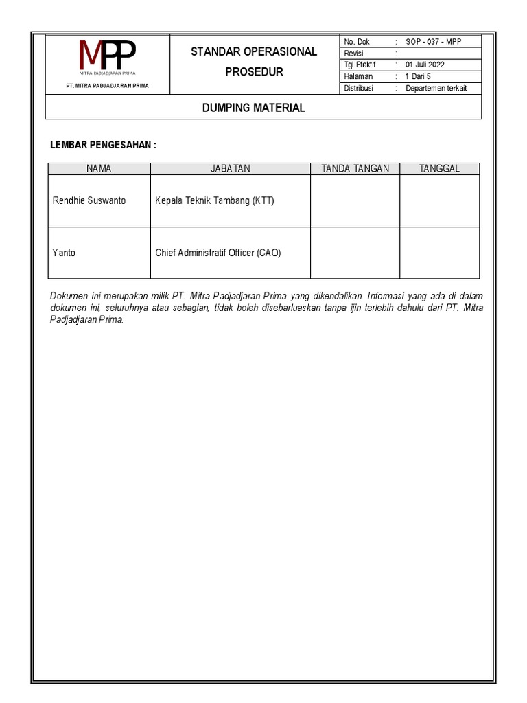SOP 037-MPP - Dumping Material | PDF
