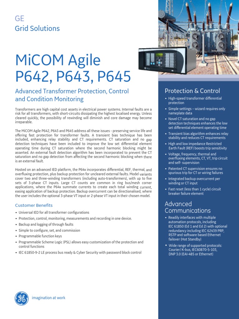 Micom Agile P642, P643, P645: Grid Solutions | PDF | Transformer | Relay