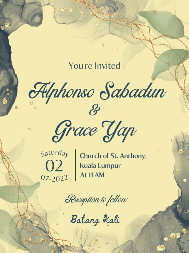 Blue and Cream Abstract Wedding Invitation Print Portrait | PDF
