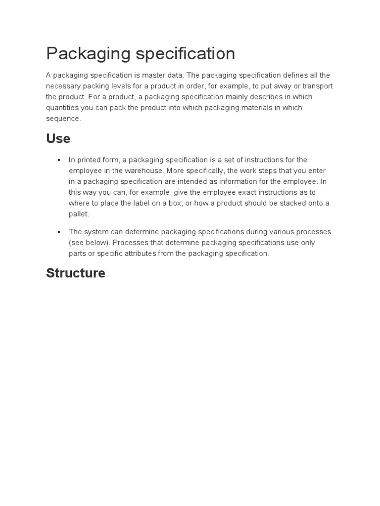 Packaging Specification | PDF | Packaging And Labeling | Specification ...
