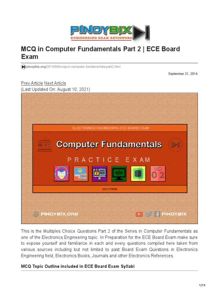 Ece Board Exam Computer Fundamentals Mcqs Pdf Logic Gate Digital