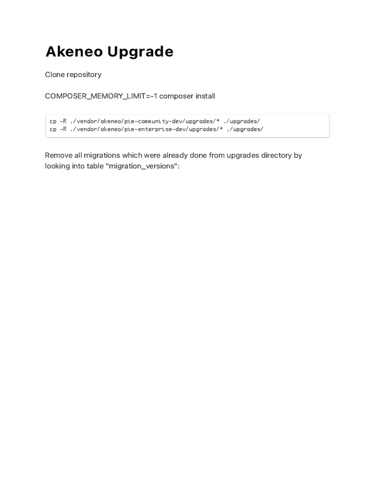 Akeneo Upgrade: Clone Repository COMPOSER - MEMORY - LIMIT - 1 Composer Install | PDF | Command ...